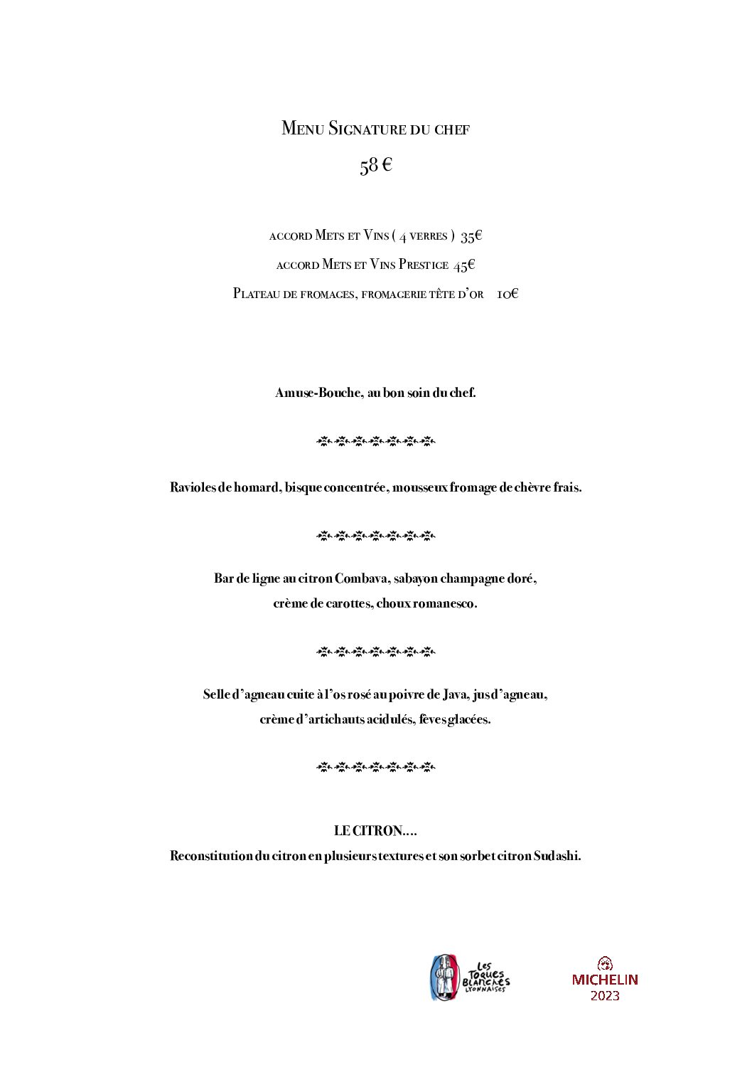 Carte & Menus - Le Zeste Gourmand